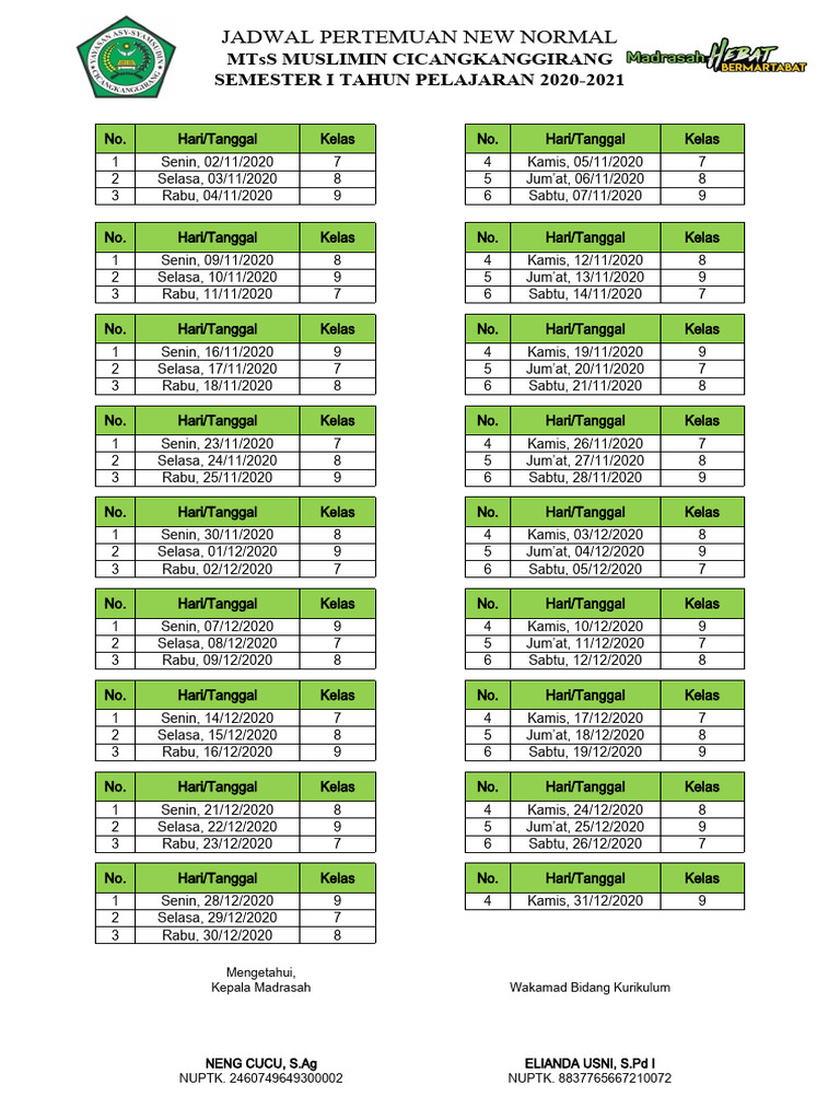 Jadwal Pertemuan New Normal 2020 | PDF | Kajian Bahasa Asing