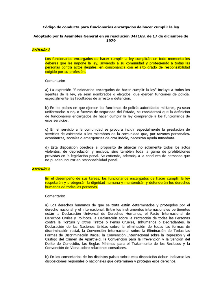 ONU Código Conducta FEHCL Comentado | PDF | Tortura | Violación