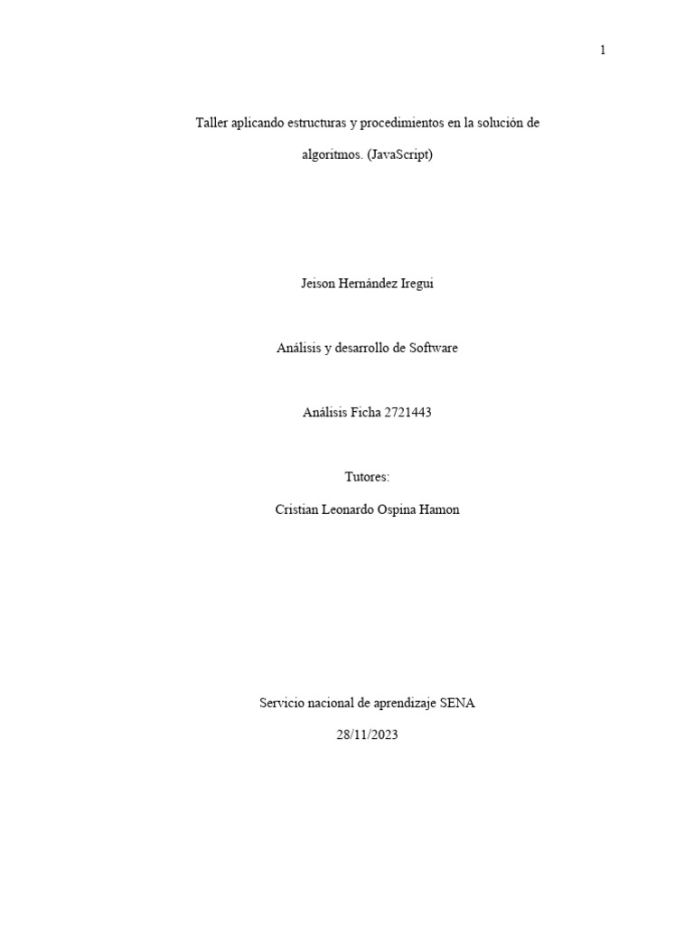 Evidencia Taller Aplicando Estructuras y Procedimientos en La Solución ...
