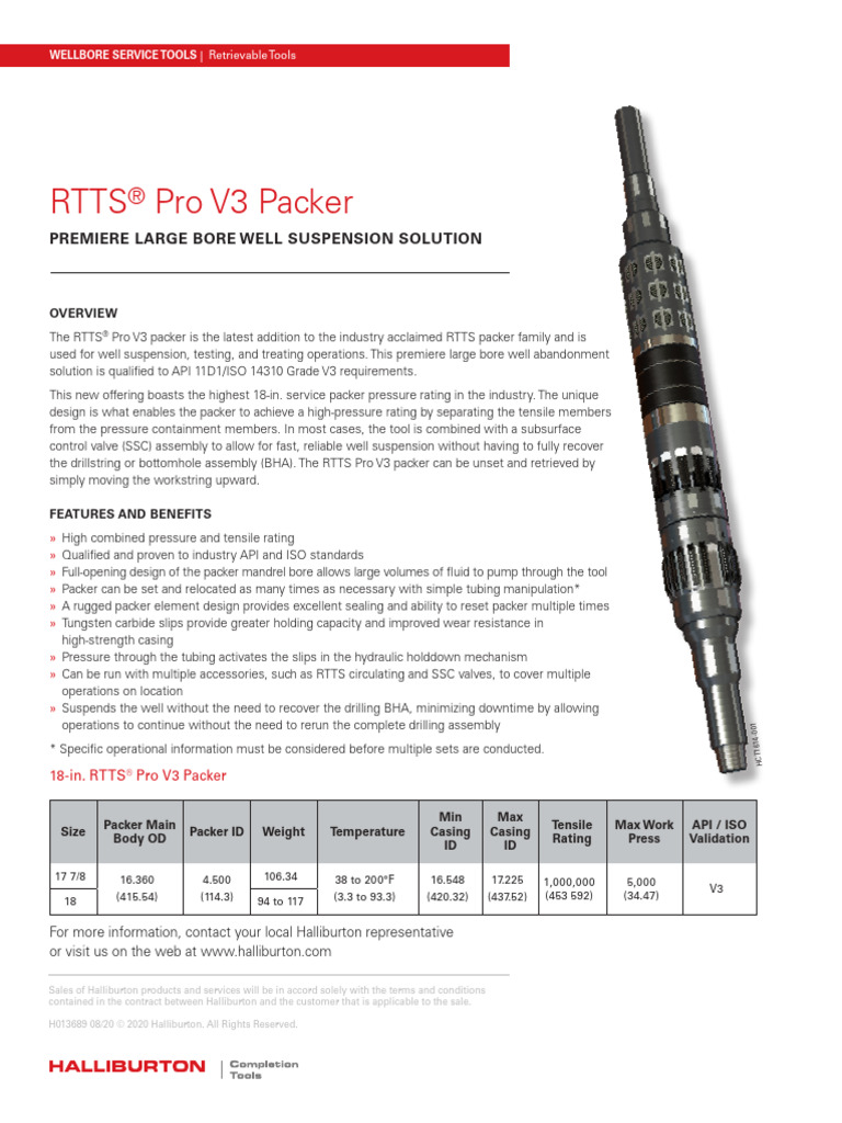 RTTS Pro V3 Packer | PDF | Pipe (Fluid Conveyance) | Mechanical Engineering