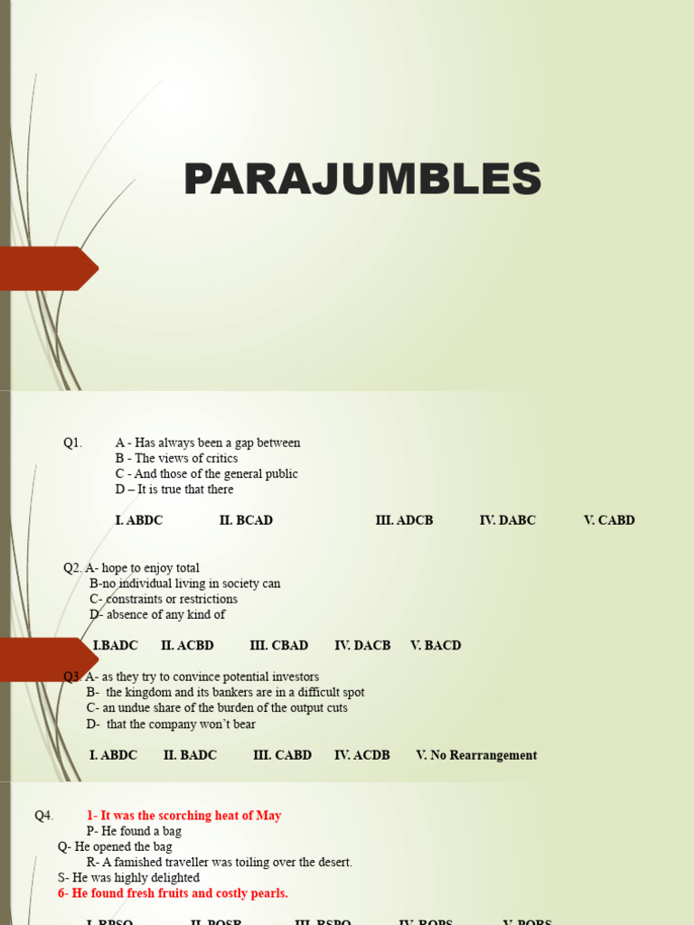 Parajumbles Practice Questions | PDF | Science & Mathematics