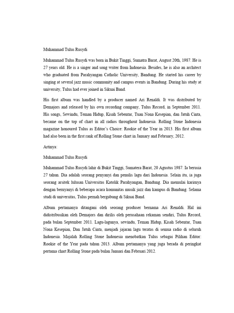 BIOGRAFI Muhammad Tulus Rusydi | PDF