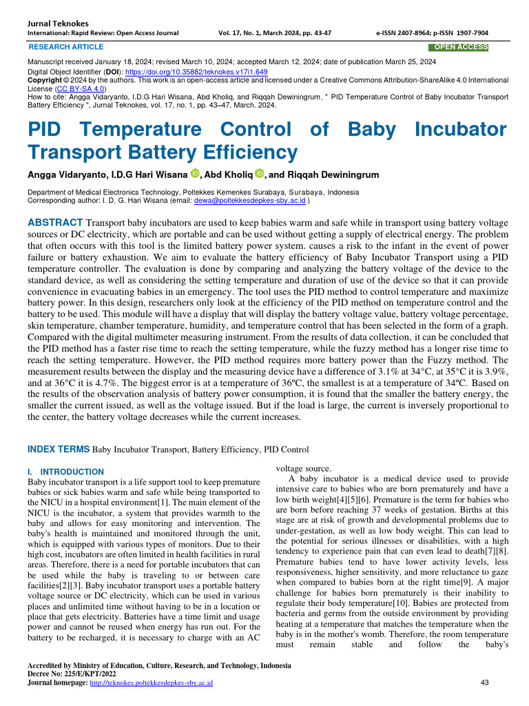 PID Temperature Control of Baby Incubator Transpor | PDF