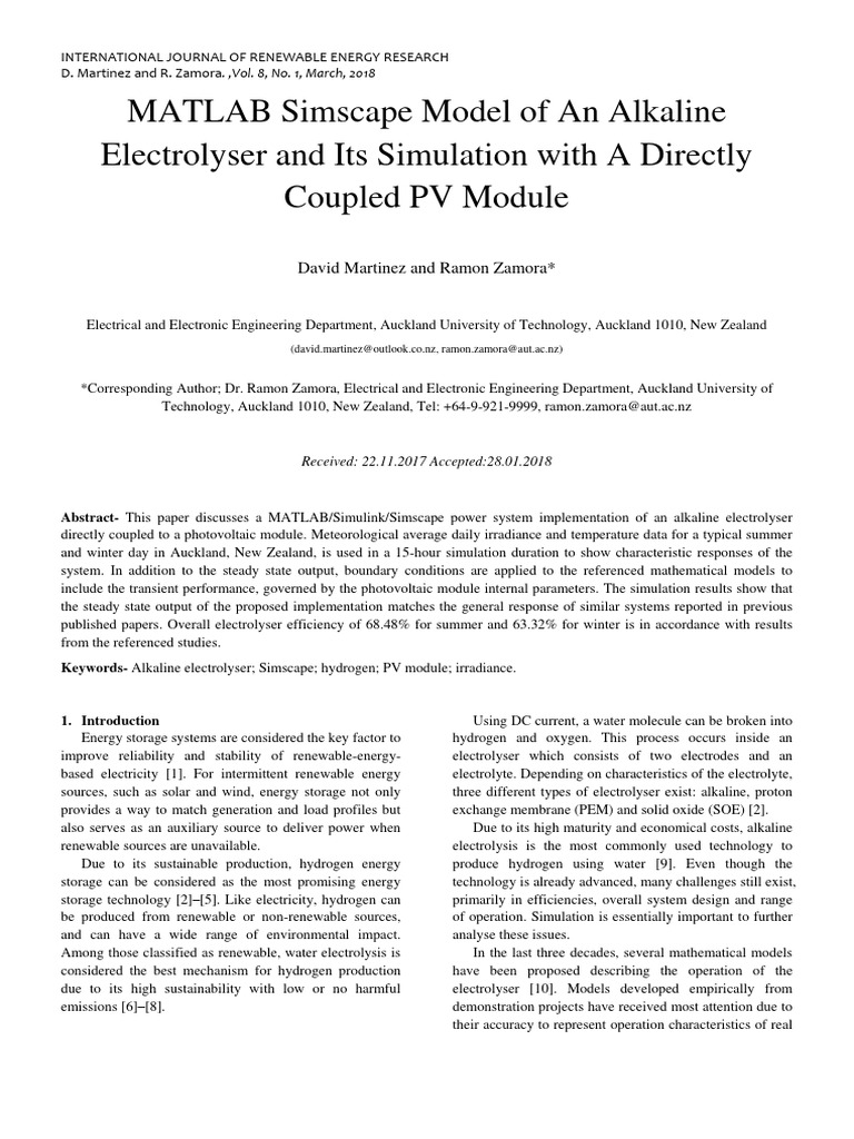 MATLAB Simscape Model of An Alkaline Electrolyser | PDF | Photovoltaics | Electrical Network