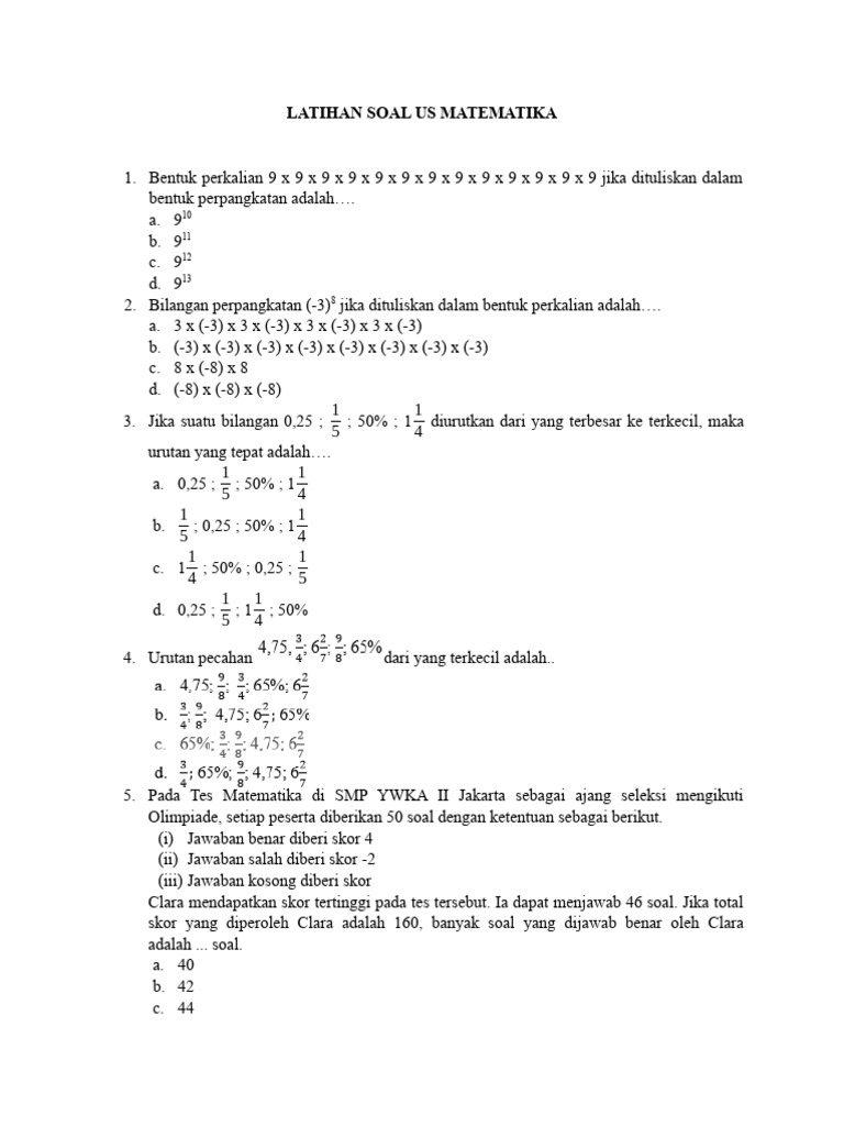 Latihan Soal Us Matematika | PDF
