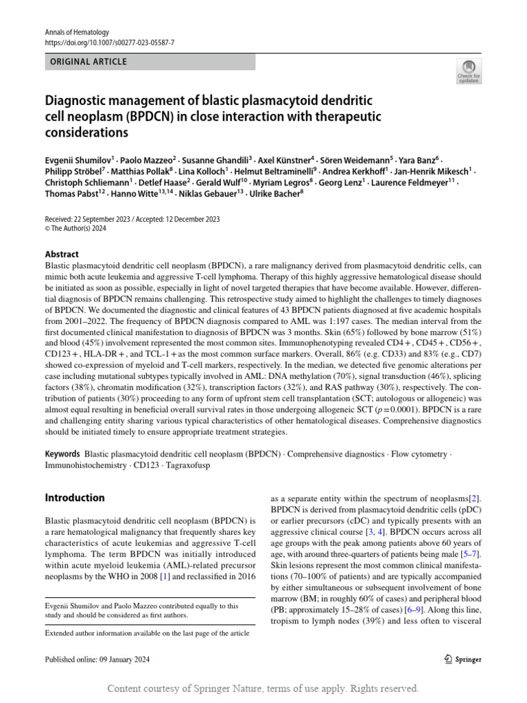 Diagnostic Management of Blastic Plasmacytoid Dend | PDF ...