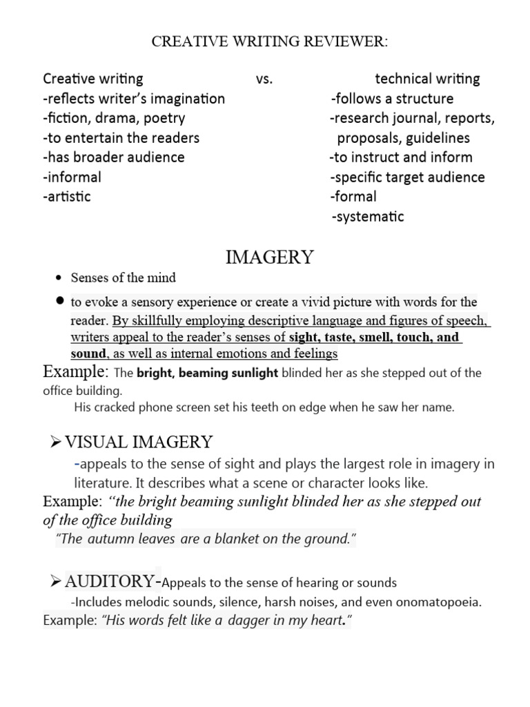 Creative Writing Reviewer | PDF | Senses | Taste