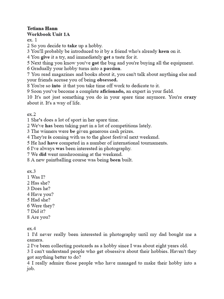 Workbook Unit 1 | PDF