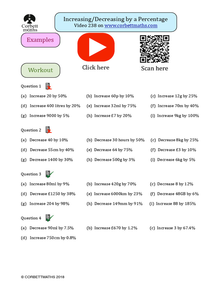 Increasing and Decreasing A Number by A Certains Percentage | PDF