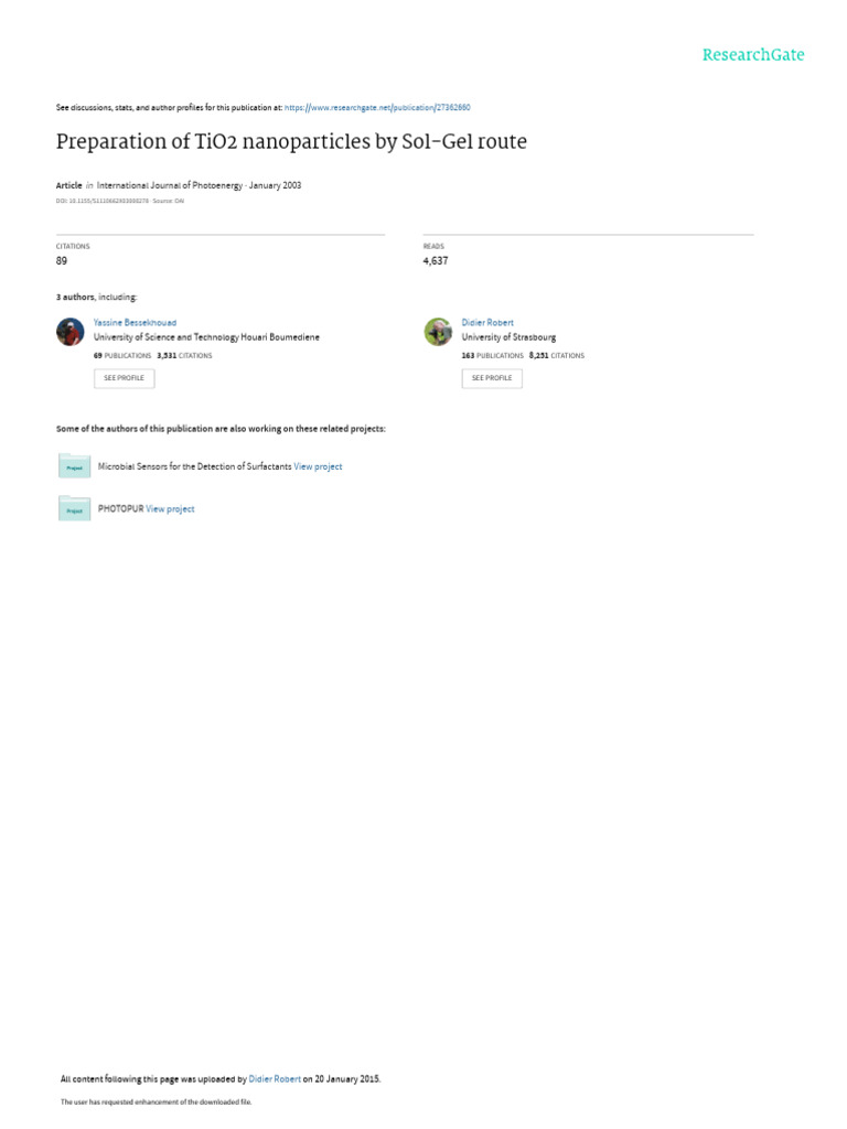 Preparation of TiO2 Nanoparticles by Sol-Gel Route | PDF