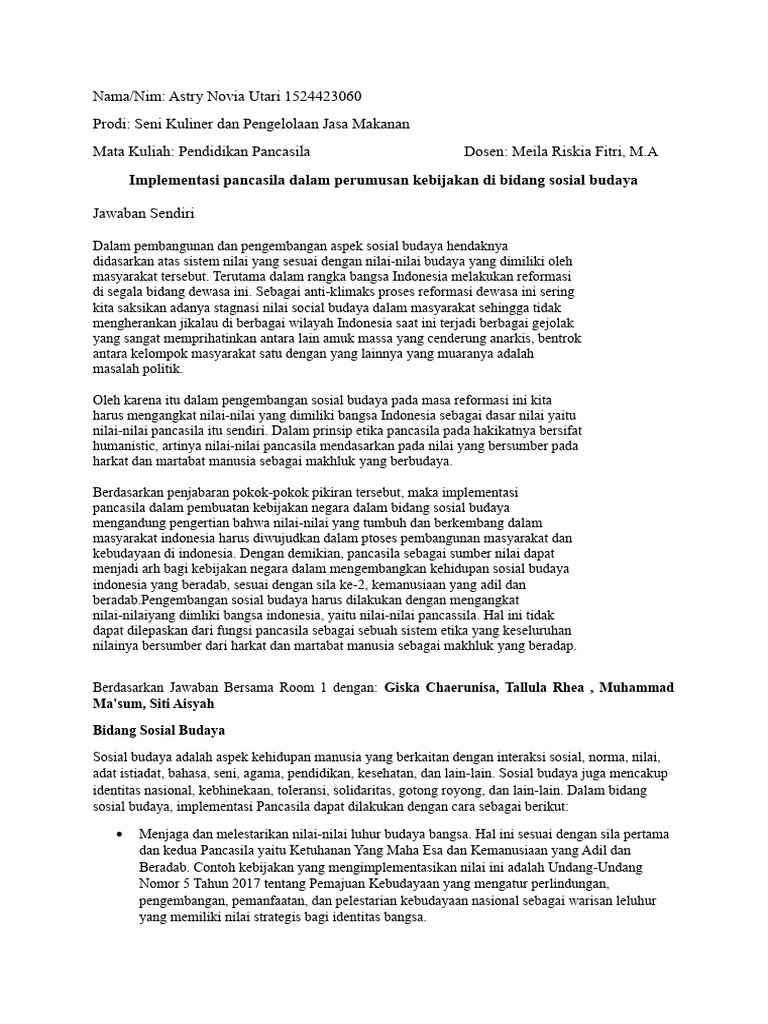 Astry Novia U - 1524423060 - MKU Pancasila 4-5 | PDF | Ilmu Sosial