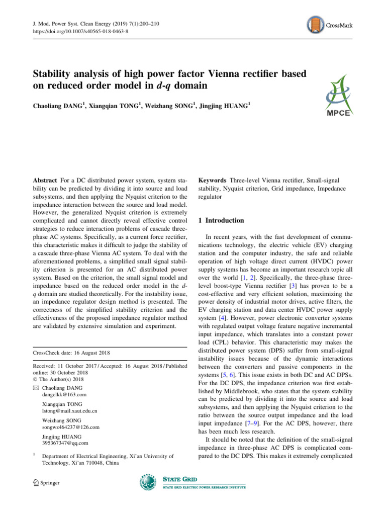Stability Analysis of High Power Factor Vienna Rectifier Based On ...