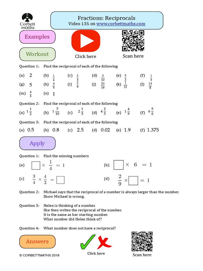 Worksheet On Reciprocals With Solution | PDF | Mathematical Concepts ...
