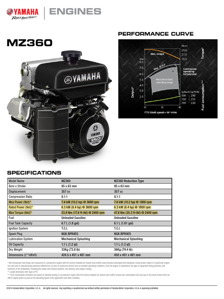 Yamaha MZ360 Hoja de Datos | PDF | Horsepower | Engines
