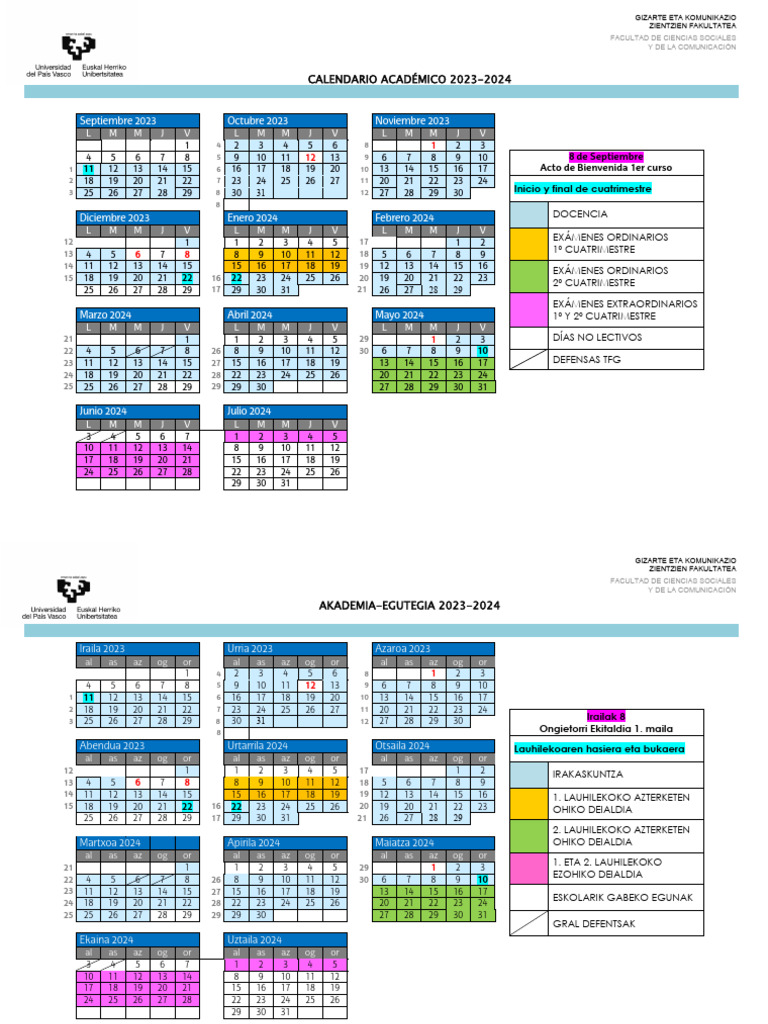 Calendario Académico 2023-2024 | PDF