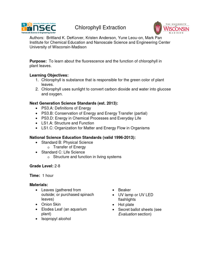 Chlorophyll Extraction - 0 | PDF | Chlorophyll | Fluorescence