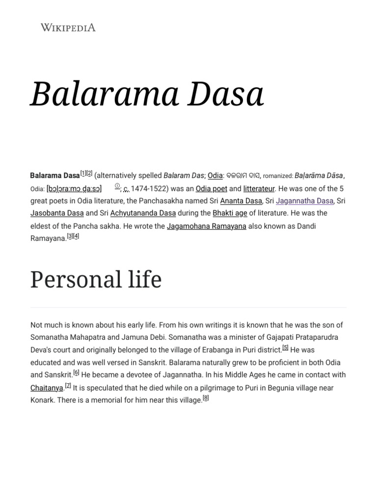 Balarama Dasa - Wikipedia | PDF
