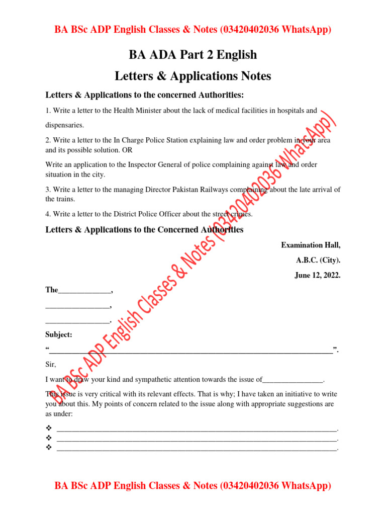 BA ADA Part 2 ENGLISH Multi Letters Application | PDF