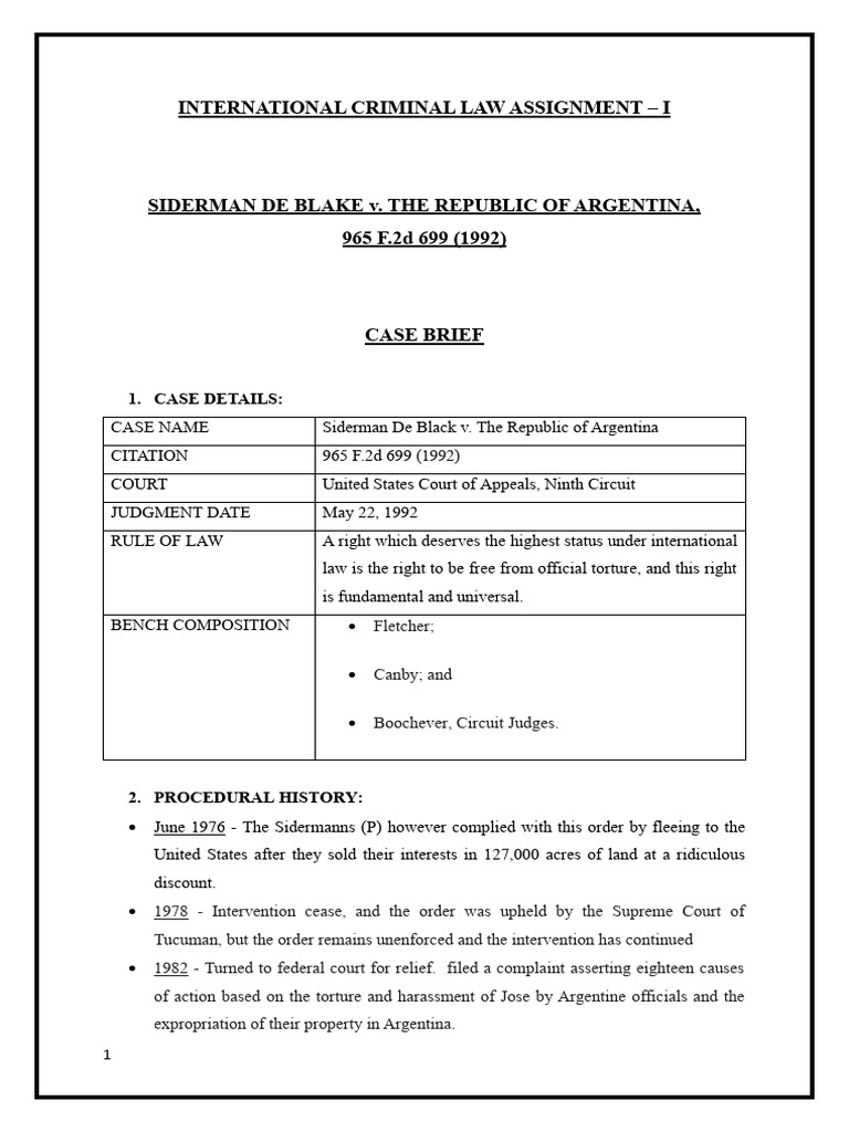 Case Analysis - Siderman de Blake Case | PDF | International Law ...