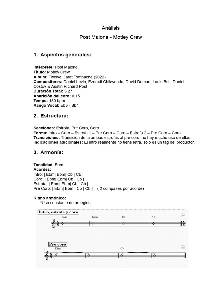 Análisis Motley Crew | PDF | Musicología | Elementos de la música