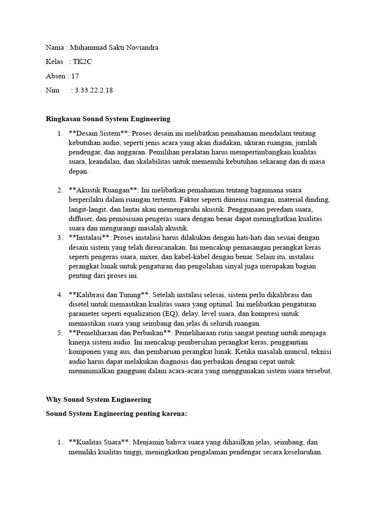 Sound System Engineering | PDF | Komputer | Teknologi & Rekayasa