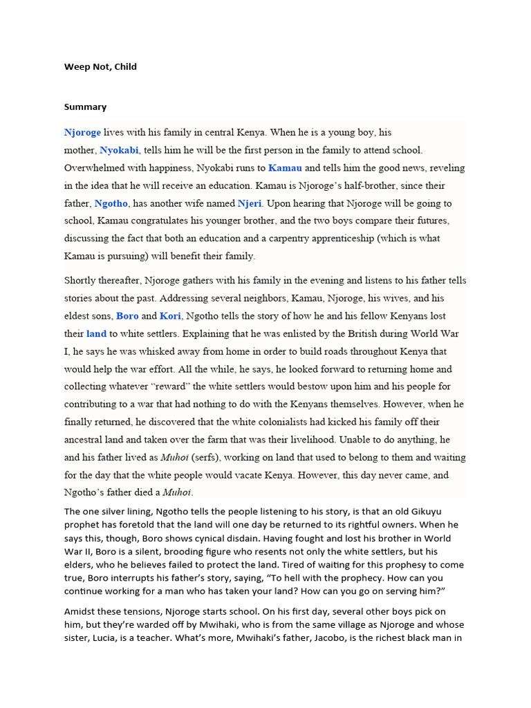 Weep Not Child Exam Notes | PDF