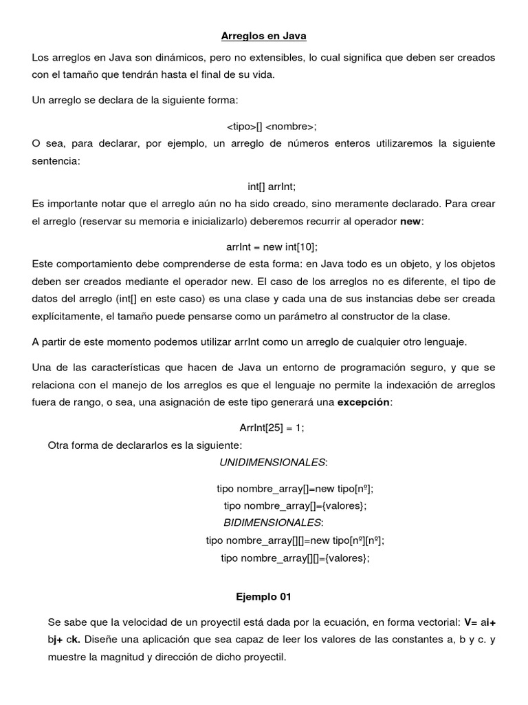 Arreglos en Java | PDF | Java (lenguaje de programación) | Objeto ...