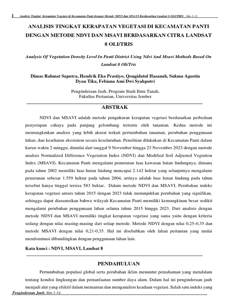 Kel 6 - Mini Riset Citra Landsat 8 Di Wilayah Panti | PDF