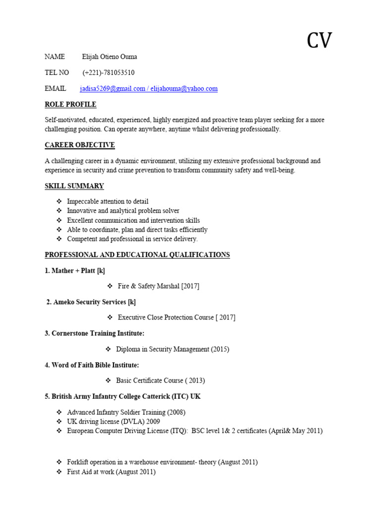 CV Eo 2020 PDF | PDF | Security Guard | Bodyguard