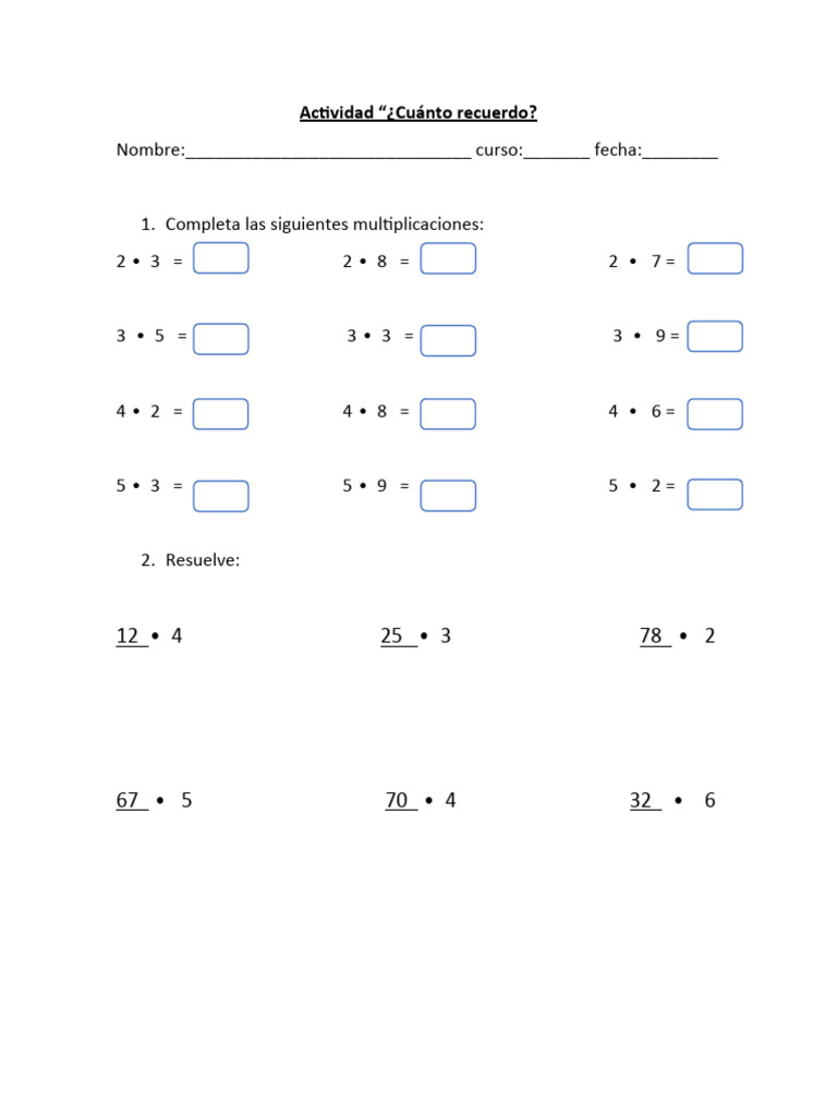 Ejercicio de Multiplicaciones para Estudiantes | PDF | Métodos y ...