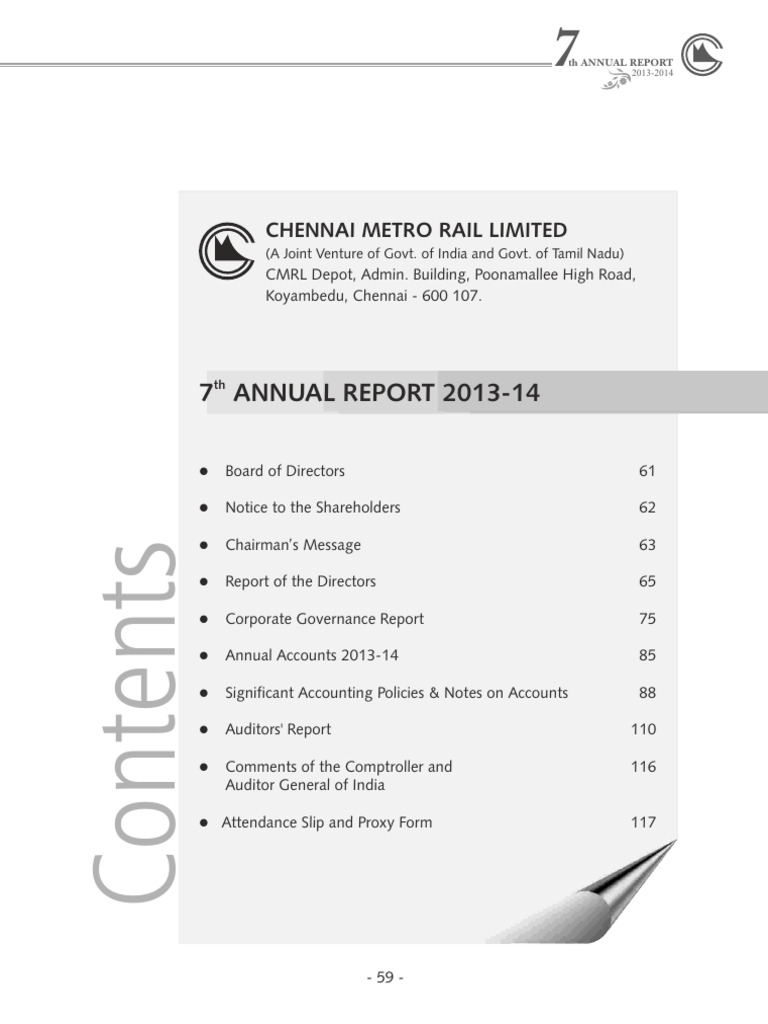 CMRL 7th Annual Report 2013 14 | Download Free PDF | Audit | Business