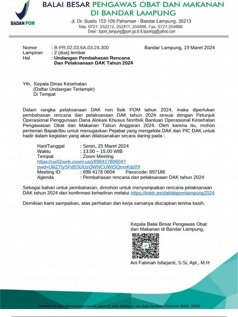 Undangan Perencanaan Pelaksanaan Dak 2024 | PDF
