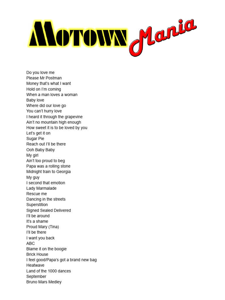 Motown Mania Sample List | PDF