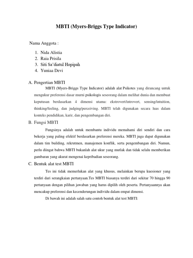 Pengantar Tes Kepribadian MBTI | PDF