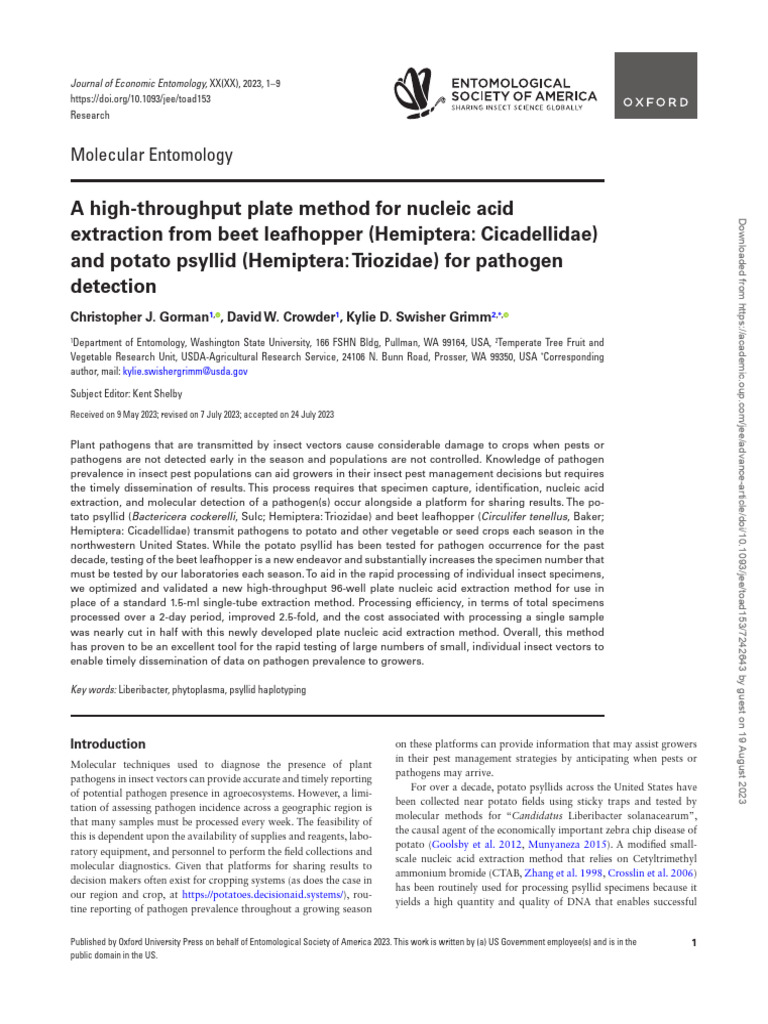 2023 Gorman High Throughput DNA Extraction Plate | PDF | Polymerase ...