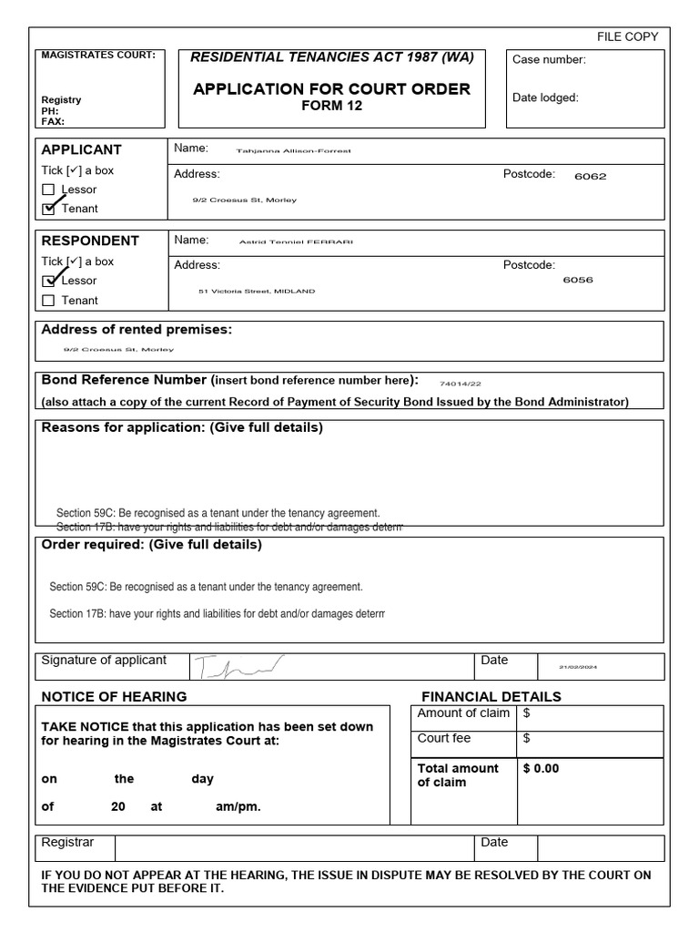 Residential Tenancy Court Order | PDF