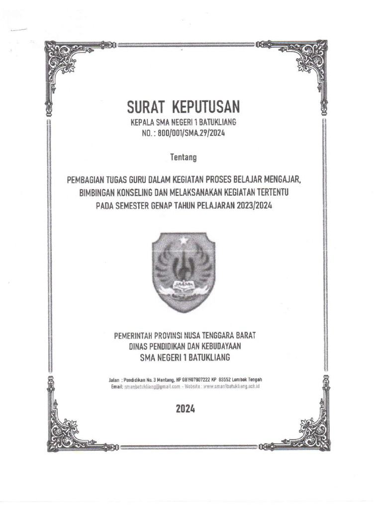 SK Pembagian Tugas Semester Genap 2023-2024 | PDF