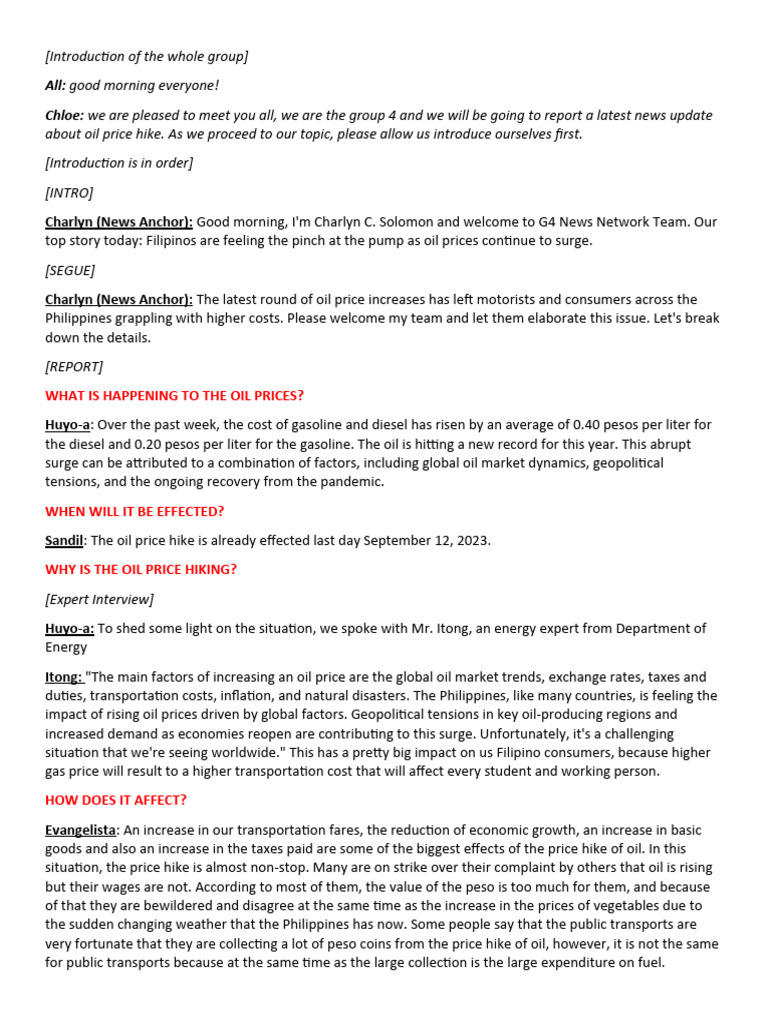 News Report Script | PDF | Price Of Oil | Prices