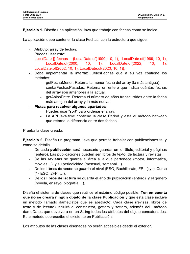 Enunciados | PDF | Objeto (informática) | Java (lenguaje de programación)