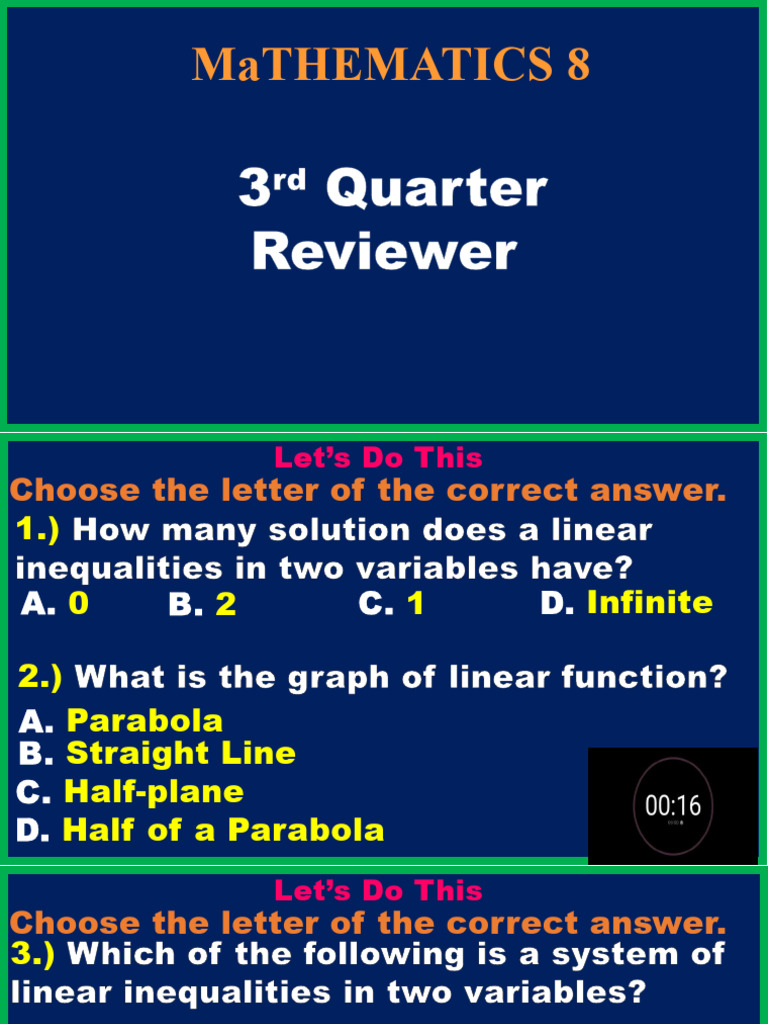 Third Quarter Reviewer | PDF | Function (Mathematics) | Equations