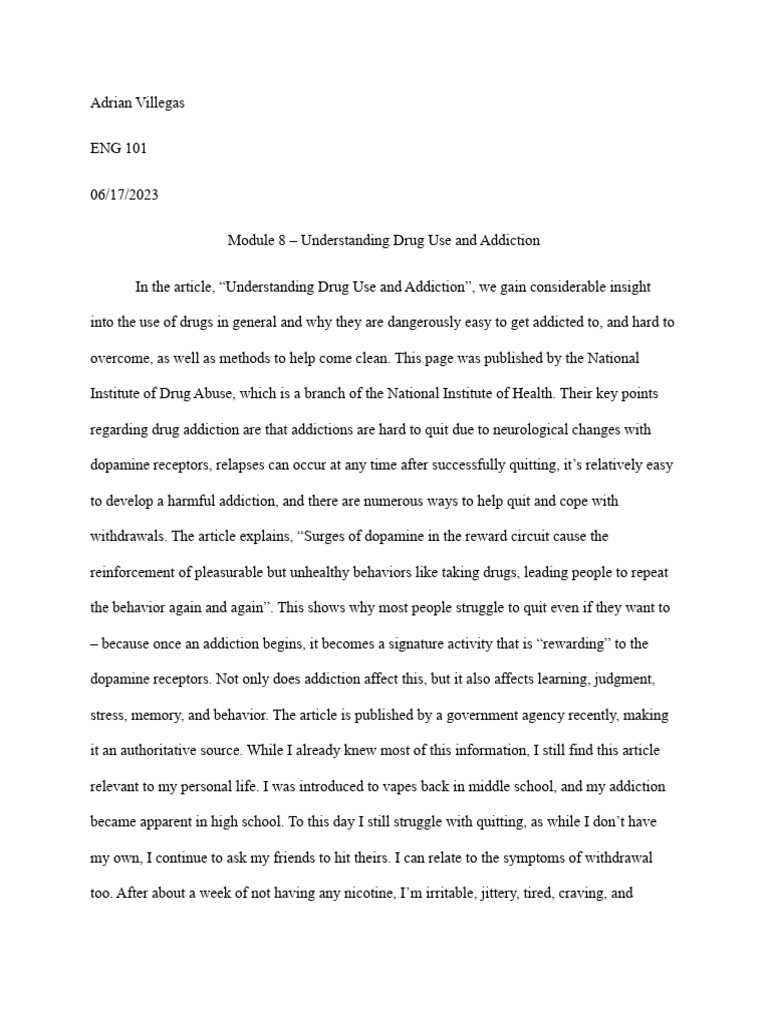 Module 8 Assignment - Understanding Drug Use and Addiction | PDF