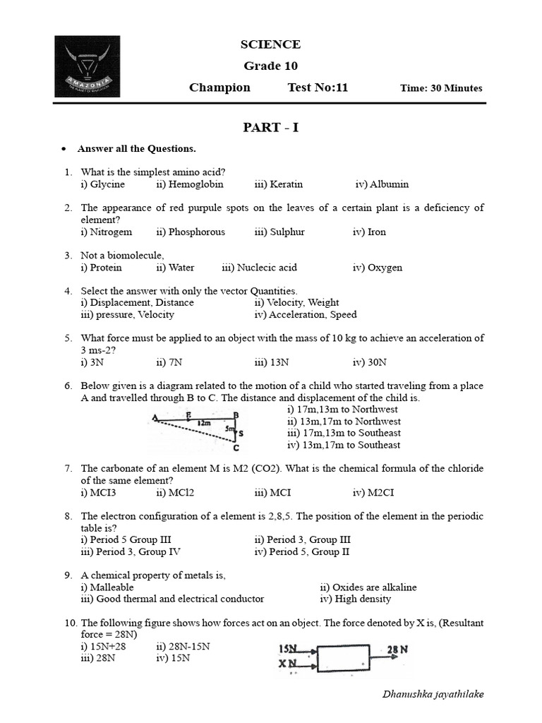 Grade 10 - Science Paper | PDF