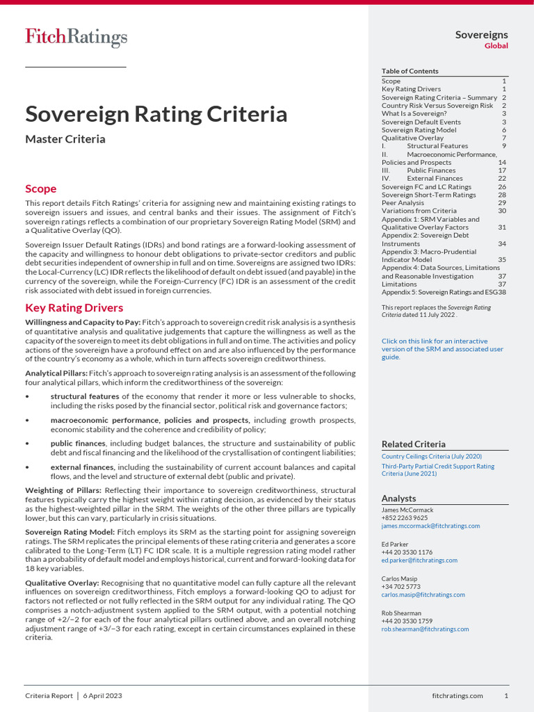 Sovereign Rating Criteria (First 3 Pages) | PDF | Debt | Sovereign Default