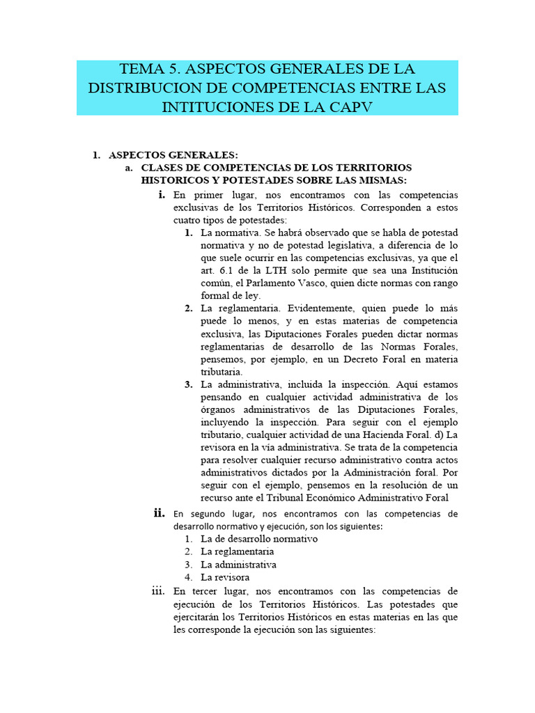 Tema 5. Aspectos Generales de La Distribucion de Competencias Entre Las ...