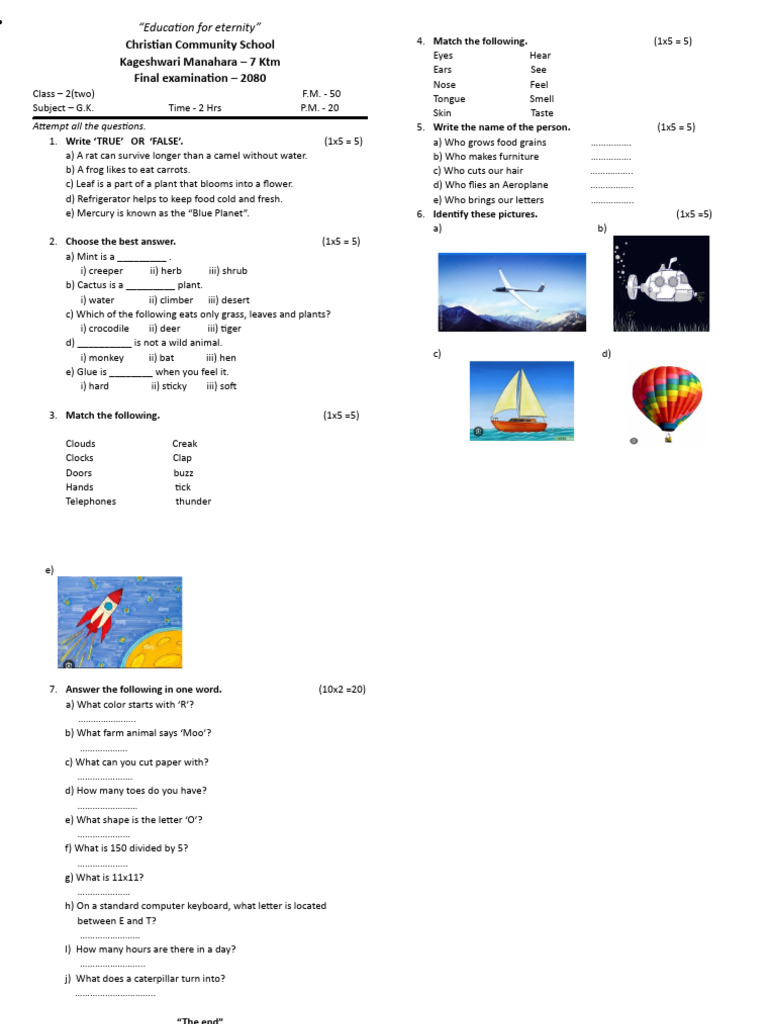 GK Questions Grade 2 | PDF