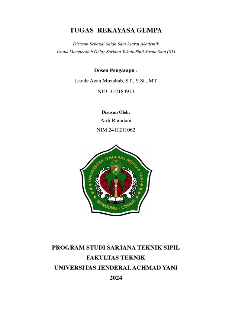 Tugas Rekayasa Gempa | PDF | Sains & Matematika | Teknologi & Rekayasa