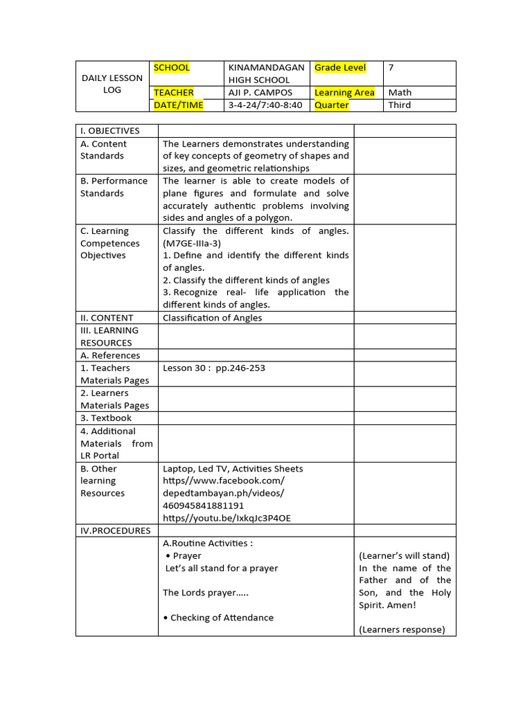 Ok Na 7 Calssification of Angles | PDF
