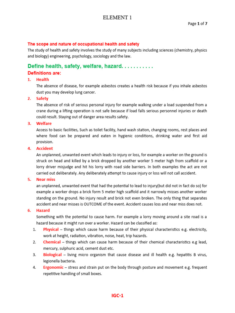 NEBOSH IGC 1 - Home Work Element 1 | PDF