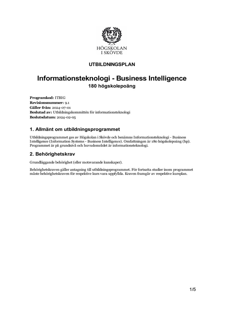 Utbildningsplan ITBIG | PDF