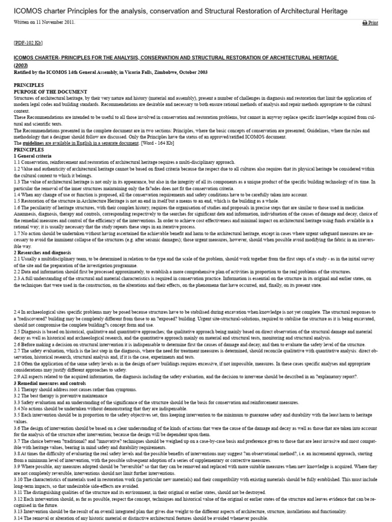 ICOMOS Charter Principles For The Analysis, Conservation and Structural ...